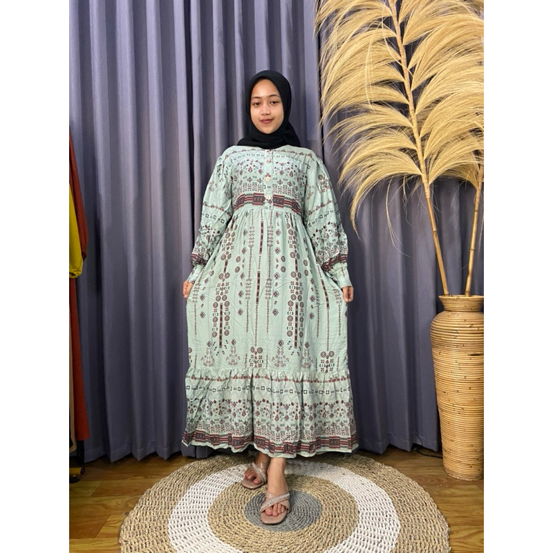 Jual MIDI DRESS LENGAN BALON BAHAN RAYON PREMIUM | Shopee Indonesia