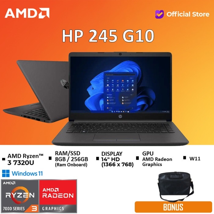 Jual Laptop HP 245 G10 Ryzen 3 7320U 8GB SSD 256GB Win11 | Shopee Indonesia