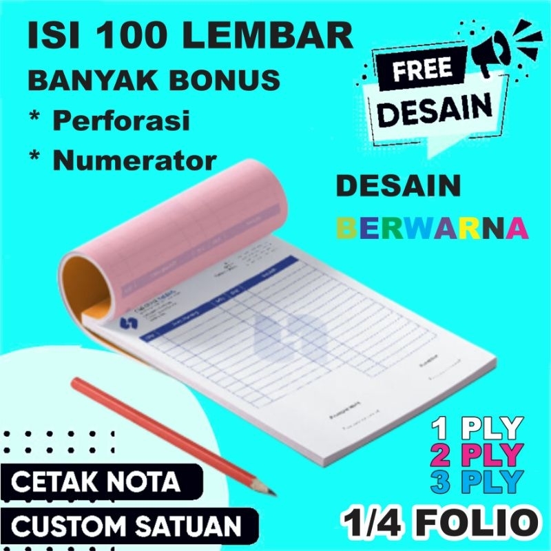 Jual [PROMO] Nota Custom Warna Free Desain isi 100 lembar | Shopee ...