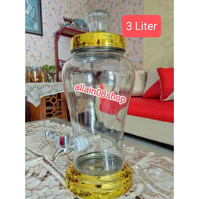 Jual BOTOL WADAH GINSENG 3 Liter BESAR,Kaca tebal ..pakai kran dan ...