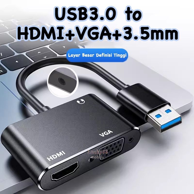 Jual USB 3.0 to HDMI + VGA Adapter + Jack Audio 3.5mm Cable 1080P Video ...