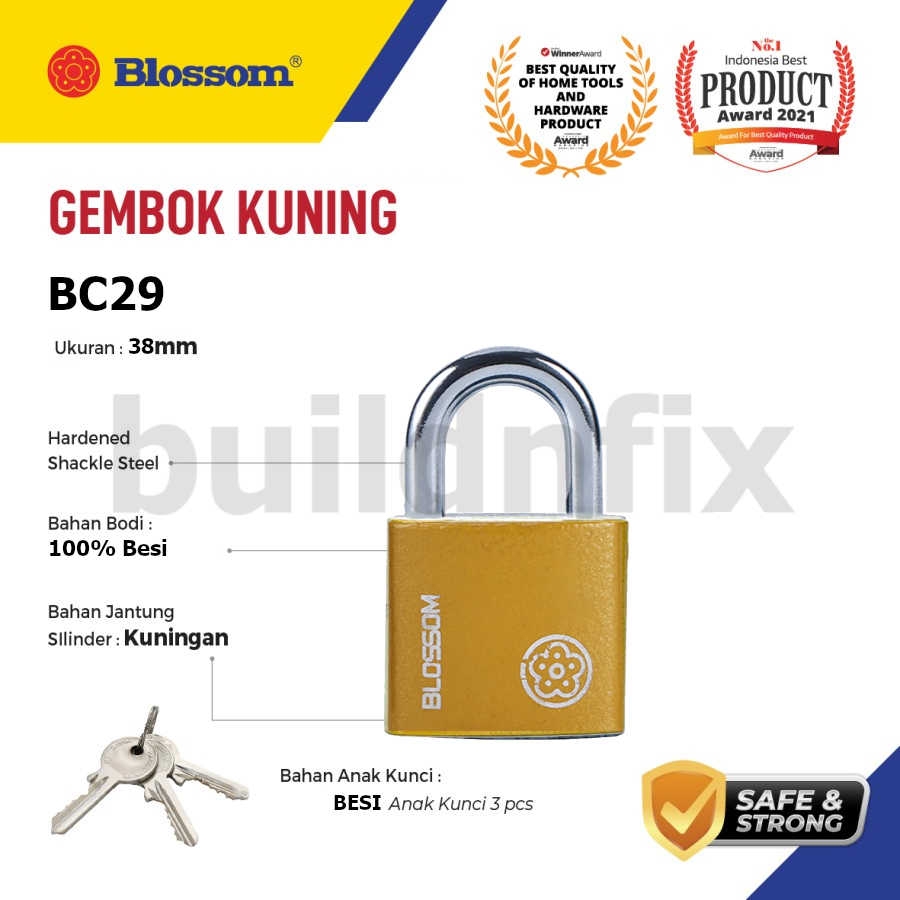 Jual BLOSSOM GEMBOK KUNING TIPE BC29 38MM UNTUK PAGAR / KANTOR / TOKO ...