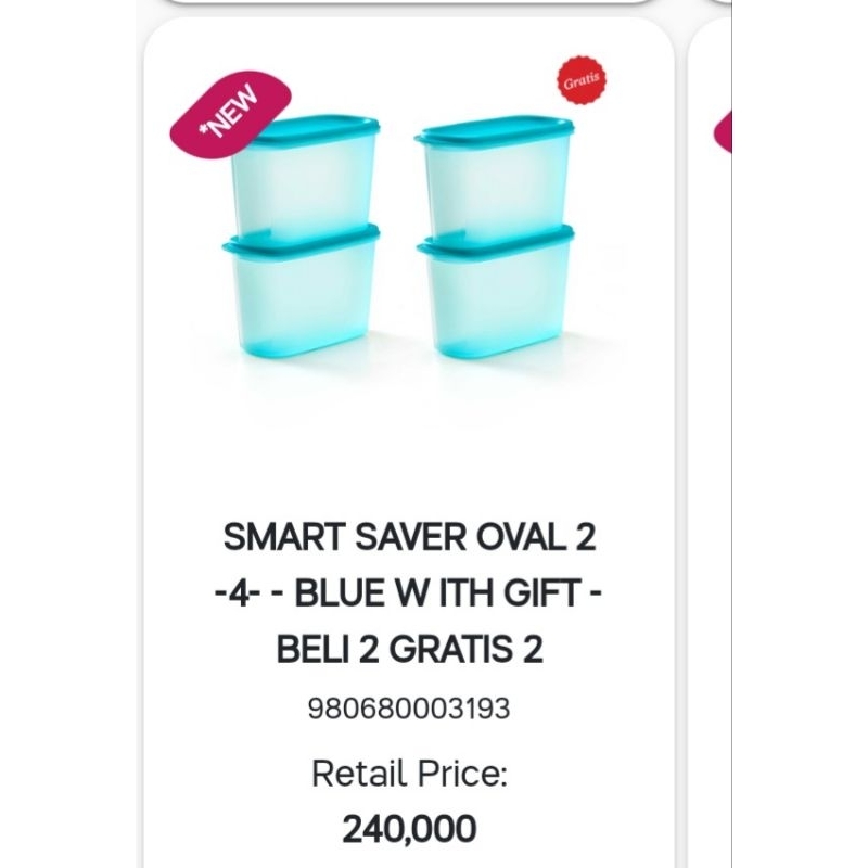 Jual Tupperware Smart Saver Oval #2 UK 1.1L (4pc) | Shopee Indonesia