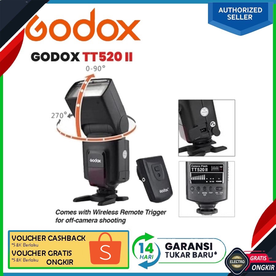 Jual GODOX TT520 II TT520II TT 520 II FLASH KAMERA DSLR MIRORLESS ...