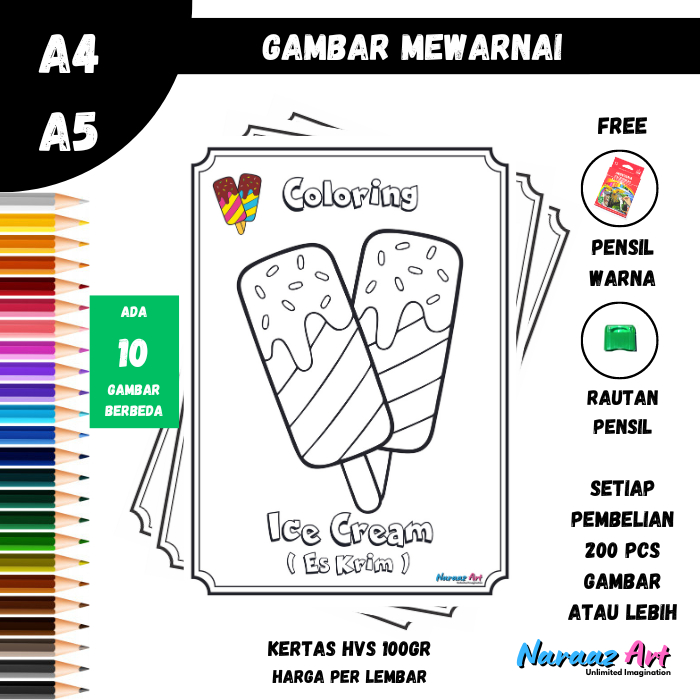 Jual IC02 Gambar Mewarnai Ice Cream V2 Untuk Anak TK SD PAUD Kertas HVS ...