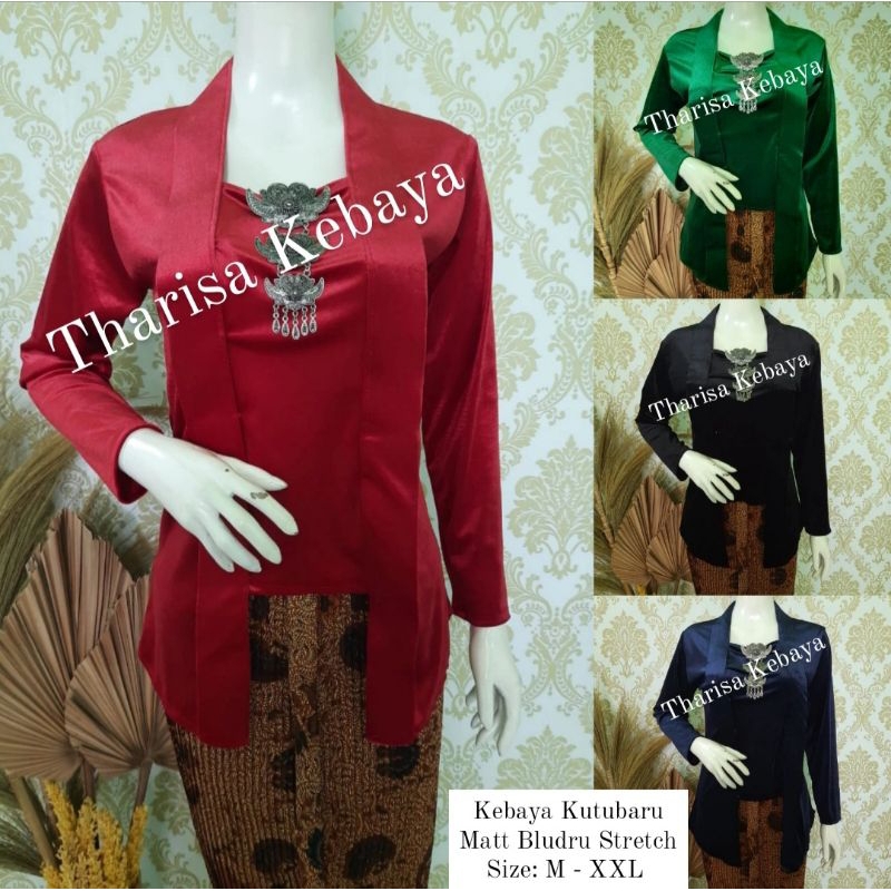 Jual Kebaya Bludru Kutubaru Hitam Navy Hijau Botol Polos Modern ...