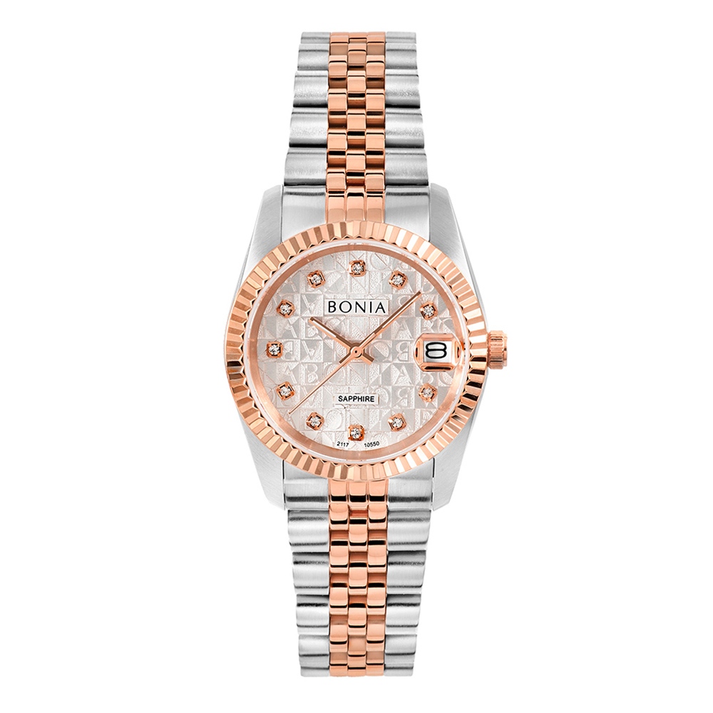 Jual Jam Tangan Wanita Bonia Noble White Monogram Dial Stainless Steel ...
