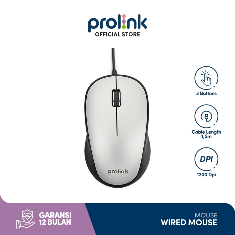 Jual Prolink USB Mouse wired cable l 3 buttons l Optical 1200 DPI l ...