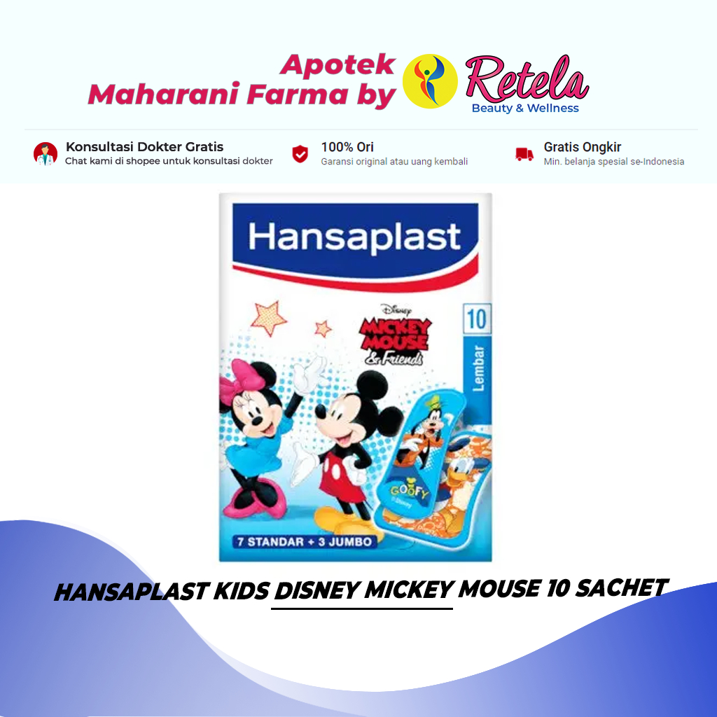 Jual Hansaplast Kids Disney Mickey Mouse 10 Sachet / Plaster Pelindung ...