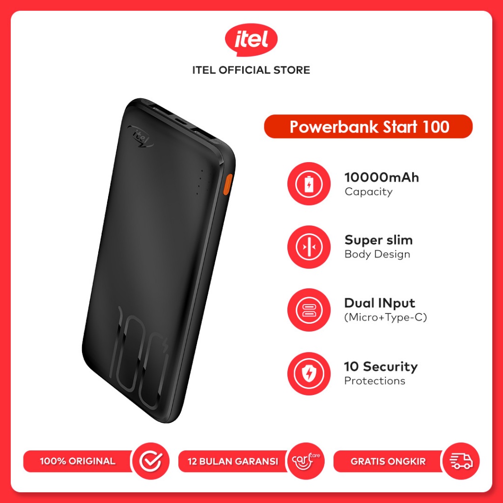 Jual Itel Star100 PF Powerbank 10000mAh 18W Fast Charging PowerGo Dual ...