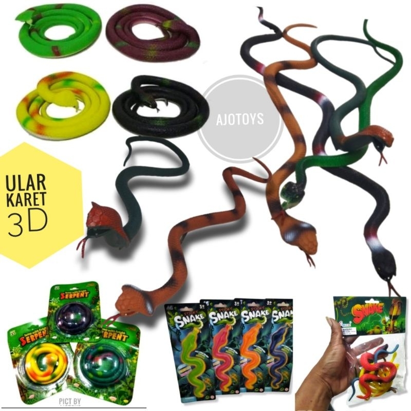 Jual Mainan binatang karet figur ular 3D elastis / sticky corak detail ...