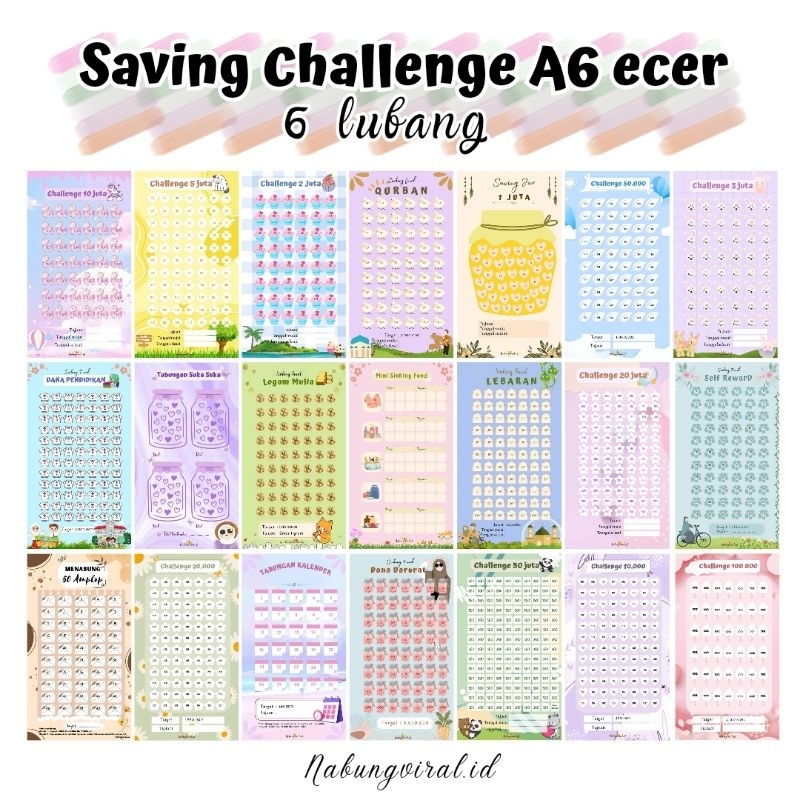 Jual [1 lembar] Kertas saving challenge tantangan menabung A6 6 lubang | ketas isi binder A6 ...