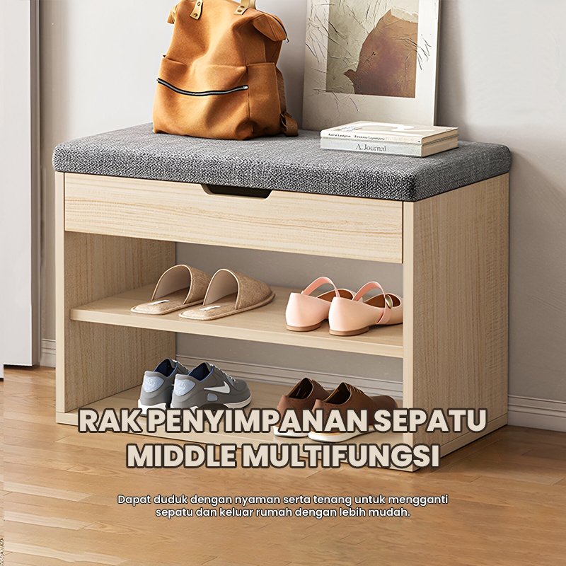 Jual Worldream Lemari sepatu rak duduk estetik 2 susun kayu minimalis ...