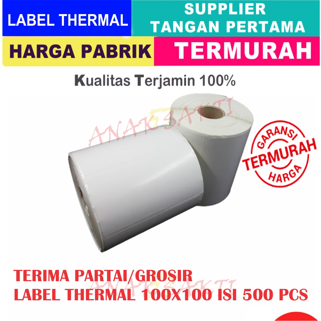 Jual KERTAS THERMAL STIKER LABEL RESI STICKER LABEL BARCODE ROLL UKURAN A6 100X100 MM ISI 500PCS ...