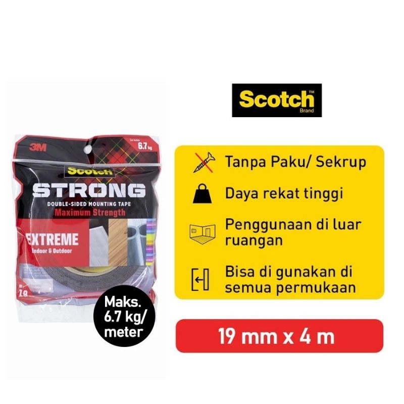 Jual 3M Scotch Strong Double Sided Mounting Tape Extreme 6.7Kg 414-M19 19mm X 4m / Perekat ...
