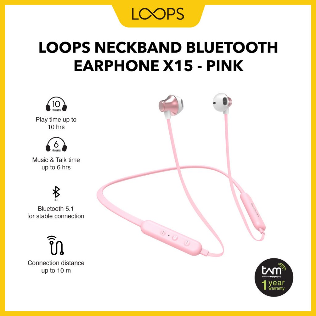 Jual Loops Neckband Bluetooth Earphone X15 - Pink | Shopee Indonesia