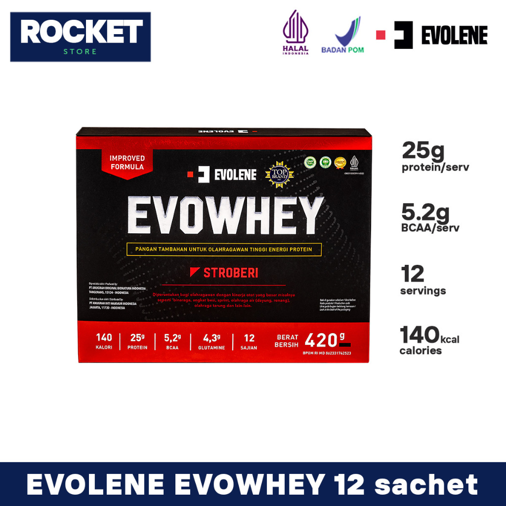 Jual EVOLENE EVOWHEY 12 sachet 420 gram - Whey Protein Concentrate with ...
