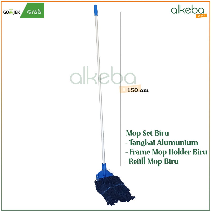 Jual Mop Pel Set Komplit Biru / tongkat + frame + Kain Biru Pel gagang ...