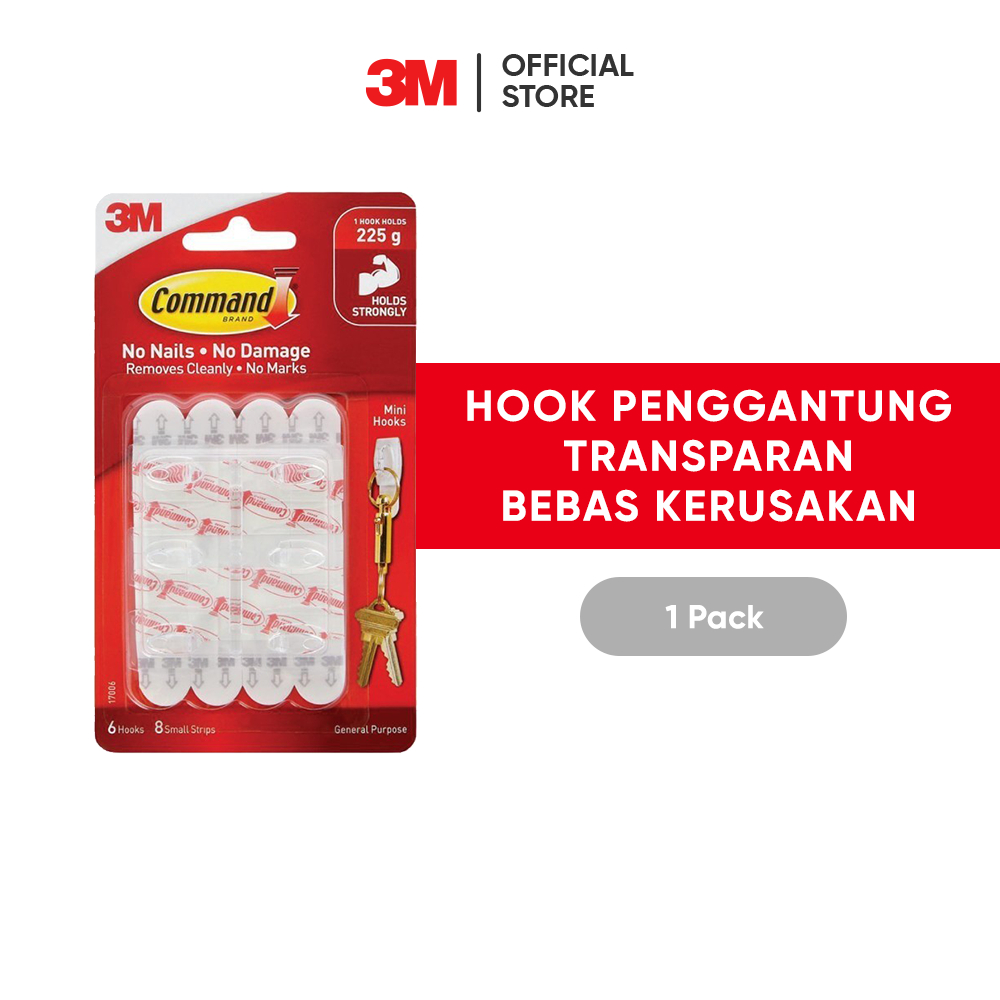 Jual 3M™ Command™ Mini Hooks, 17006, Mengan hingga 225g, 1 pak, Mini ...