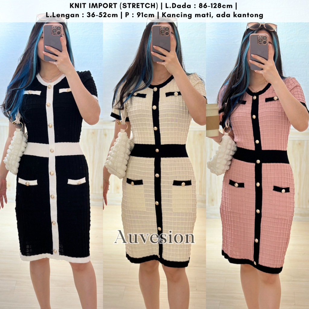 Jual 4945 Audrey Knit Import Midi Dress Wanita Rajut Import List ...