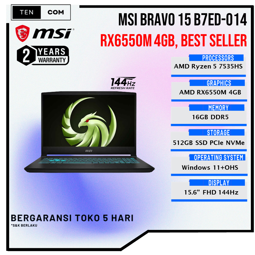 Jual MSI Bravo 15 B7ED AMD RX6550M 4GB 144Hz Ryzen 5 7535HS 16GB ...