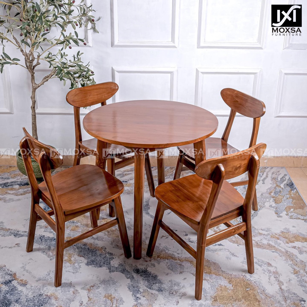 Jual Kursi Set Meja Bundar Cafe Kayu Jati Solid Minimalis Modern | Shopee Indonesia