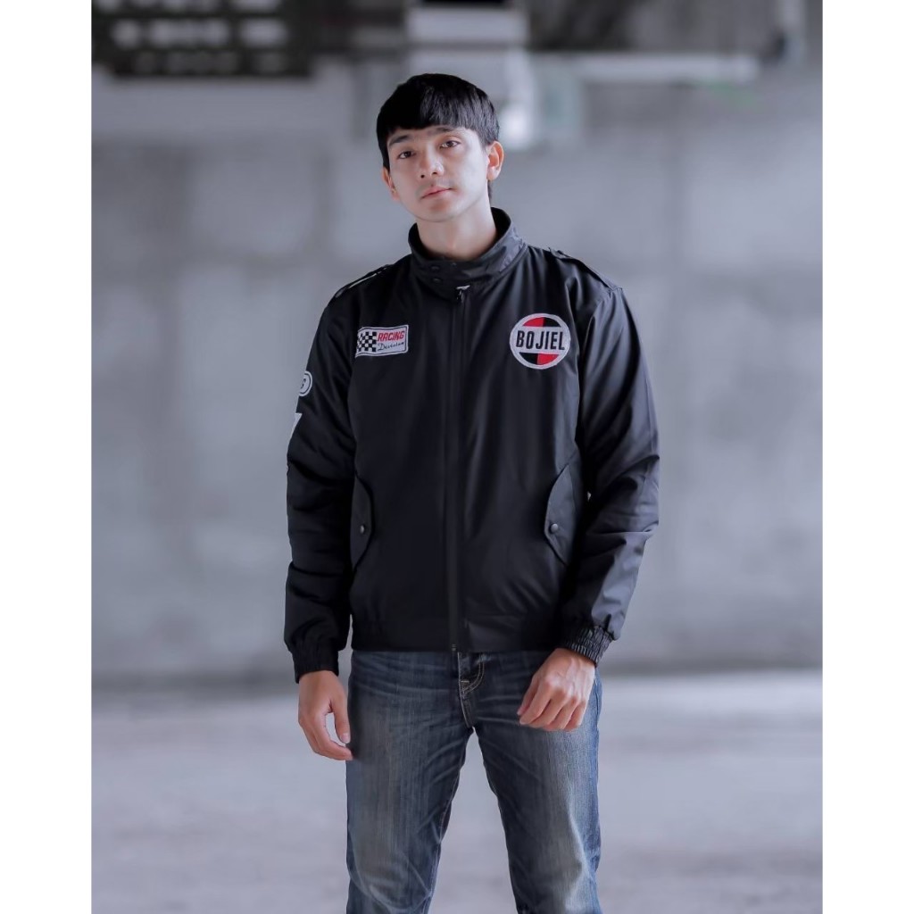 Jual TANS - Jacket Bomber Nascar Strip Hitam Polos Pria Wanita Anti Air ...