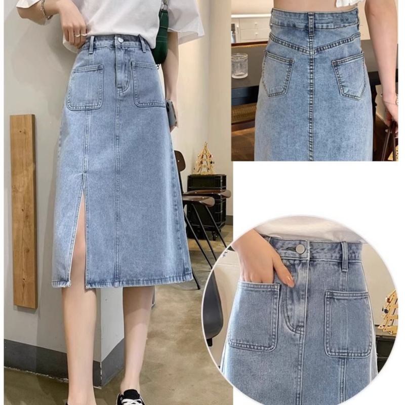 Jual Rok jeans belah samping rok jeans korean style rok jeans highwaist ...