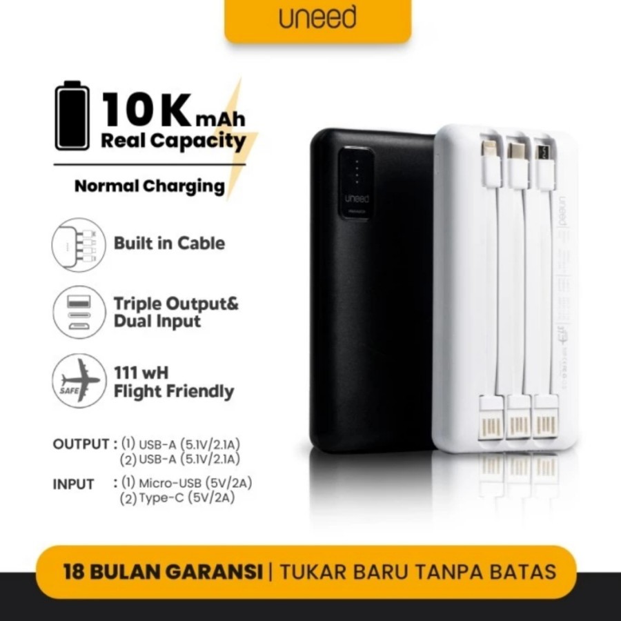 Jual Powerbank Uneed Manabox C10 Built in 3 Cable 10000 mAh 10000mah Kabel | Shopee Indonesia