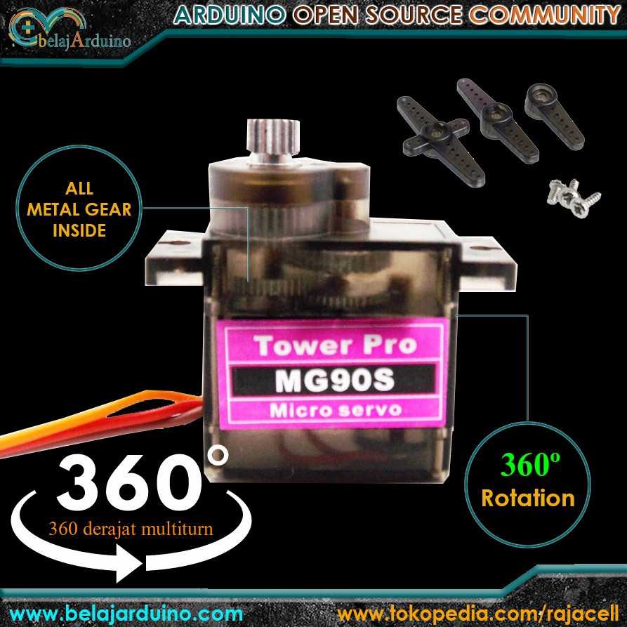 Jual Servo MG90 MG-90 360 derajat Multiturn 360degrees Unlimited Turn ...