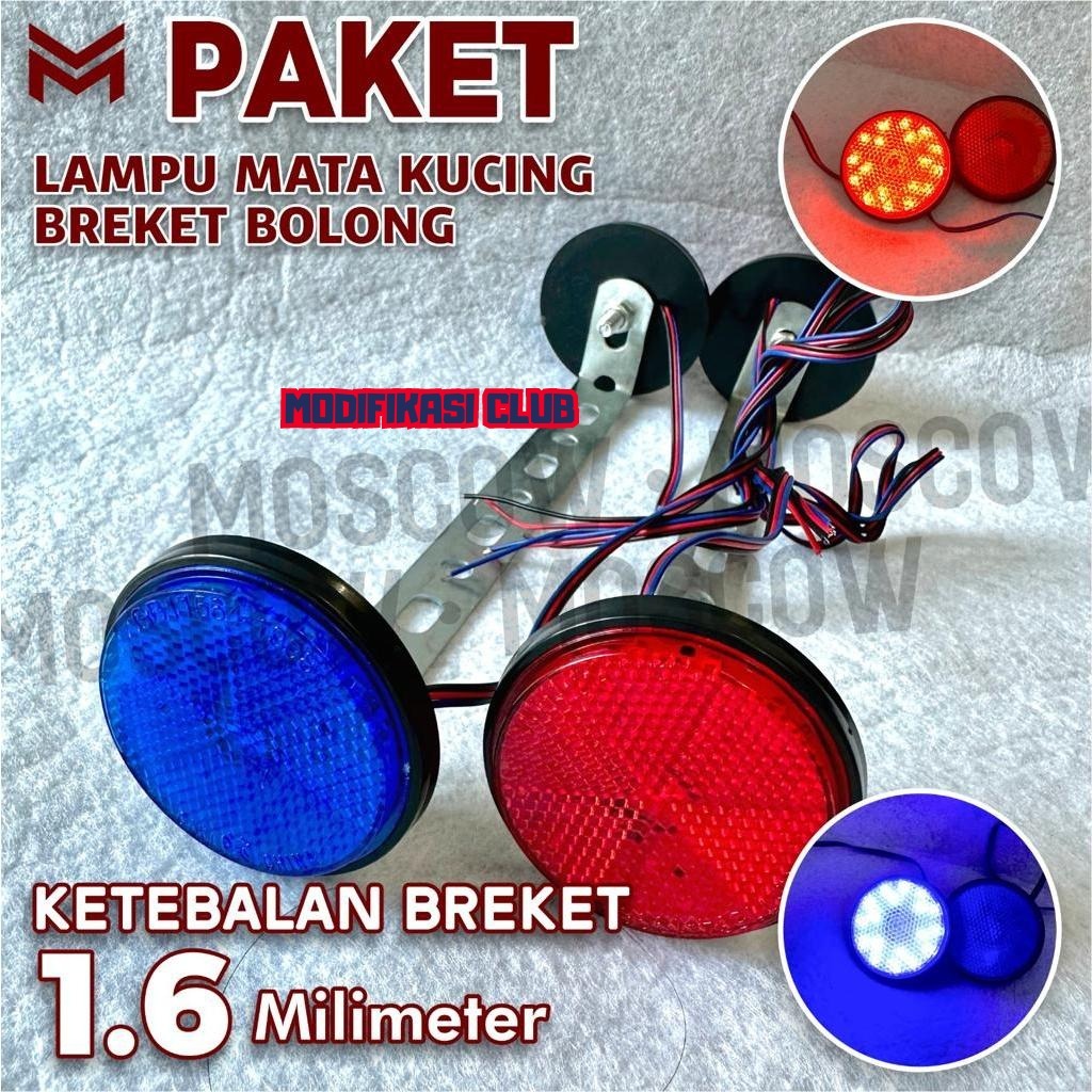 Jual LAMPU REFLECTOR MATA KUCING LED MERAH BIRU SENJA KEDIP + BREKET ...