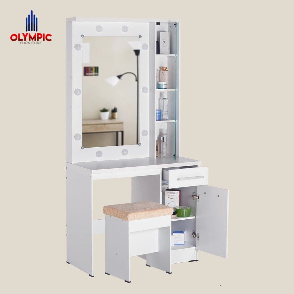 Jual Meja Rias Olympic MR Palazio / Putih Minimalis dengan Lampu ...