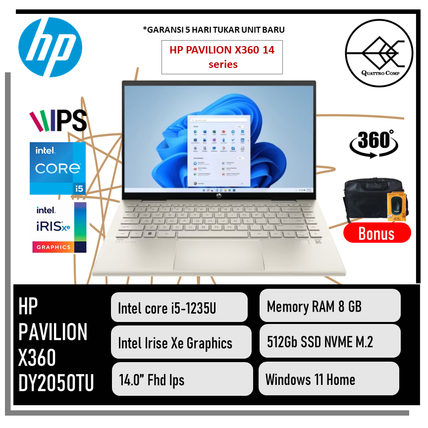 Jual HP PAVILION X360 14 TOUCH I5 1235 8GB 512GB W11 14.0FHD IPS ...