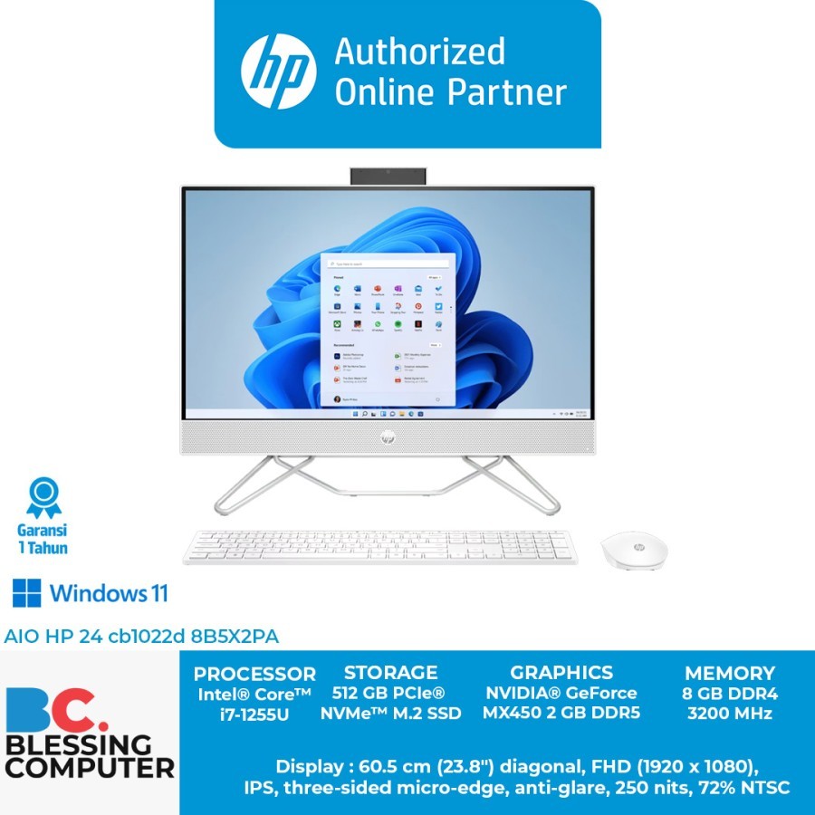 Jual AIO HP 24 cb1022d 8B5X2PA Core I7 1255U 8GB 512GB MX450 W11 White | Shopee Indonesia