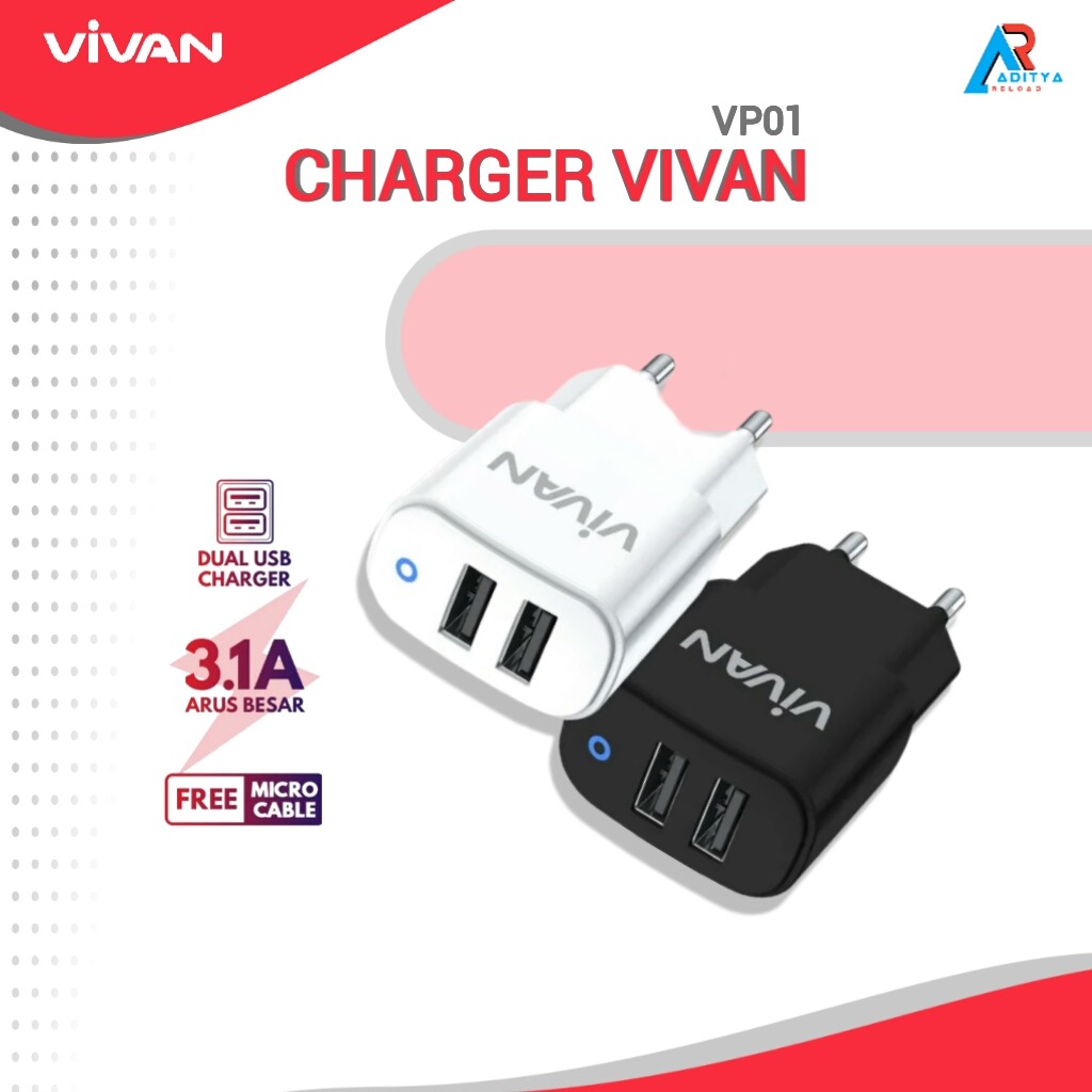 Jual VIVAN VP01 Charger Dual Port With Micro USB 3.1A Garansi Original | Shopee Indonesia
