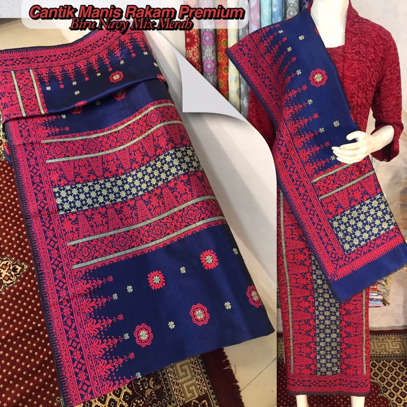 Jual Songket Cantik Manis Rakam Premium Biru Navy Mix Merah-Asli Tenun Tangan Palembang(Ilham ...