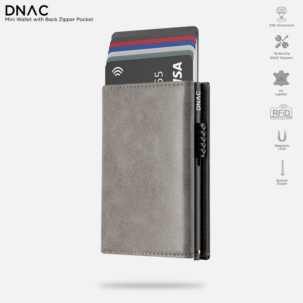 Jual DNAC Mini Wallet Card Holder RFID with Back Zipper Pocket - Grey ...