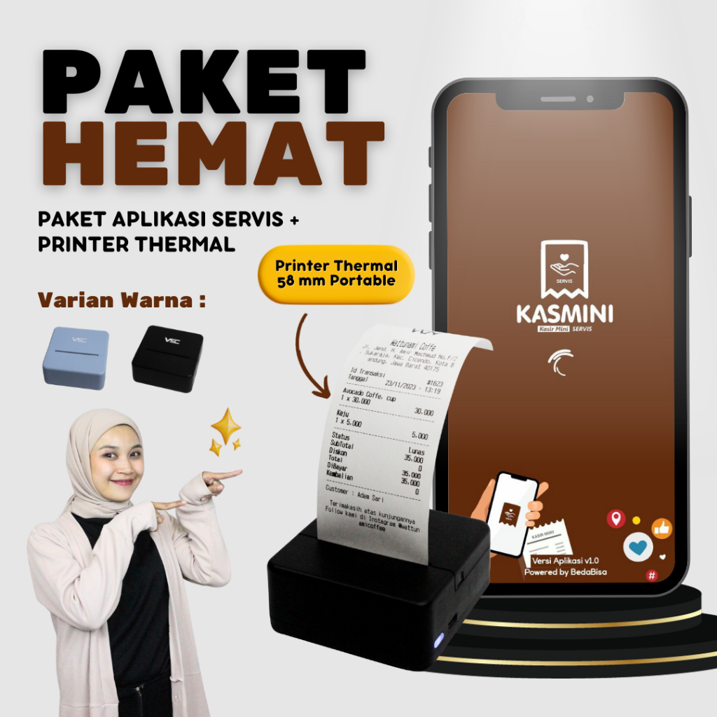 Jual PAKET HEMAT Bundling Aplikasi Kasir Mini Servis+ Printer Thermal ...