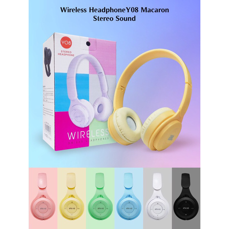 Jual HEADPHONE BLUETOOTH HEADSET WIRELESS MACARON Y08 | Shopee Indonesia