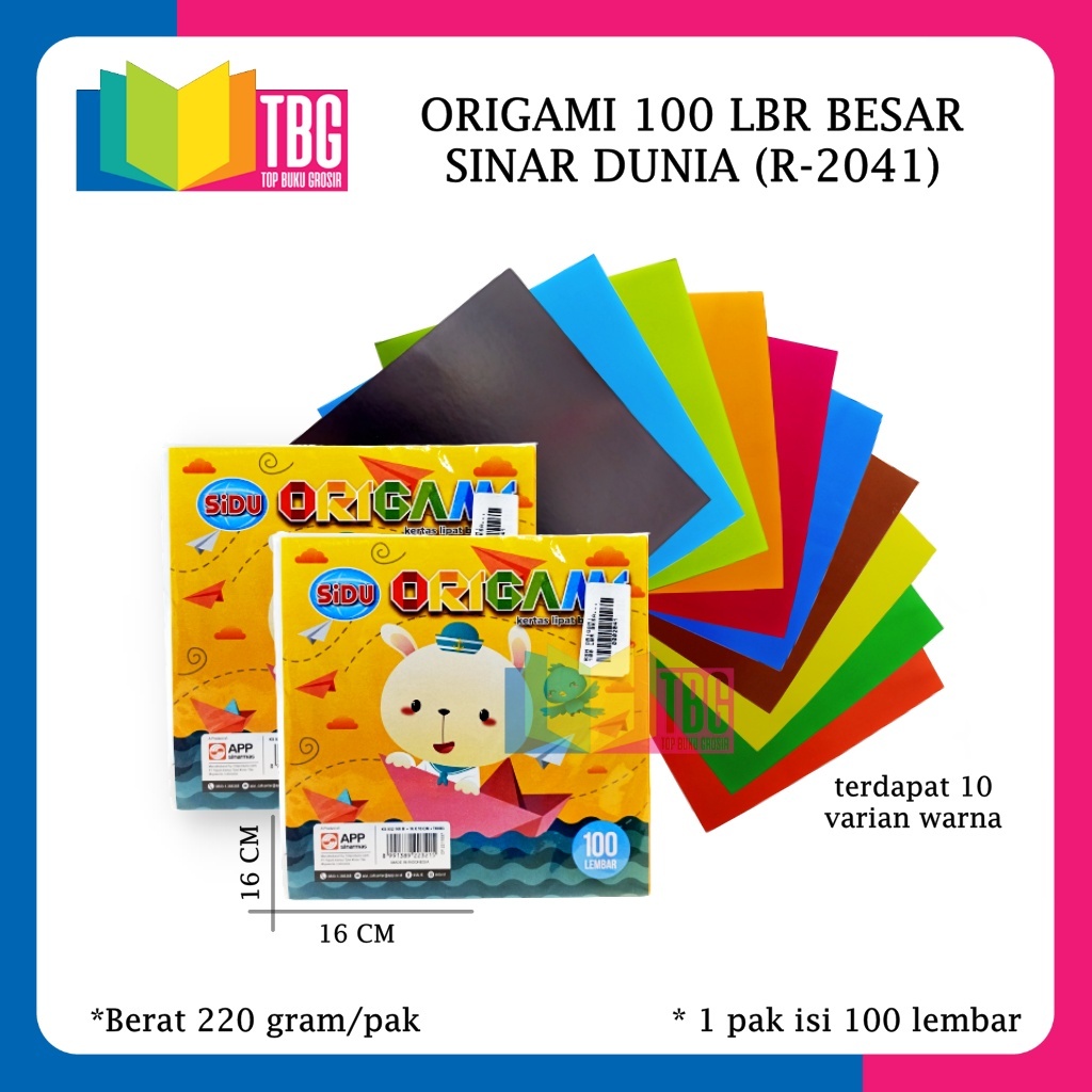 Jual 1 PACK ORIGAMI 100 LEMBAR BESAR SINAR DUNIA / 16X16 KERTAS LIPAT 1 ...