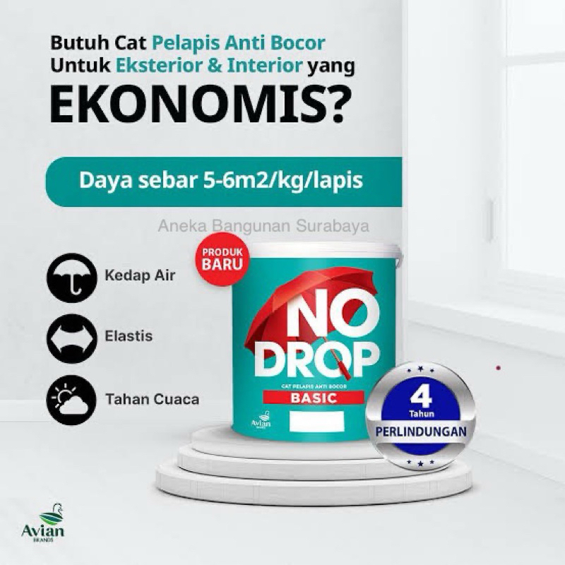 Jual Cat anti bocor NO DROP Basic series 4kg galon | waterproof paint | | Shopee Indonesia