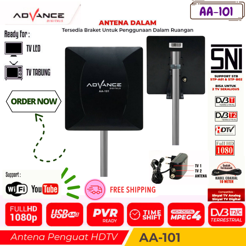 Jual Advance AA-101 Antena Indoor Outdoor Digital Analog Dalam DVB-T2 ...
