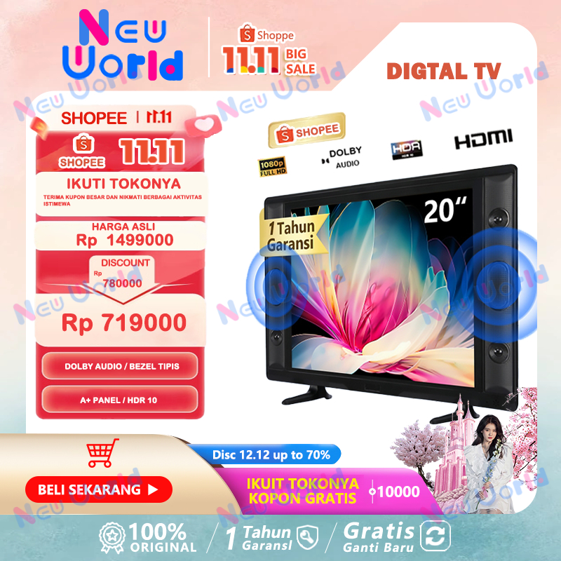 Jual TV Digital 20 Inch Full HD 1080P TV LED 20 Inch TV DVB-T2 TV Murah ...