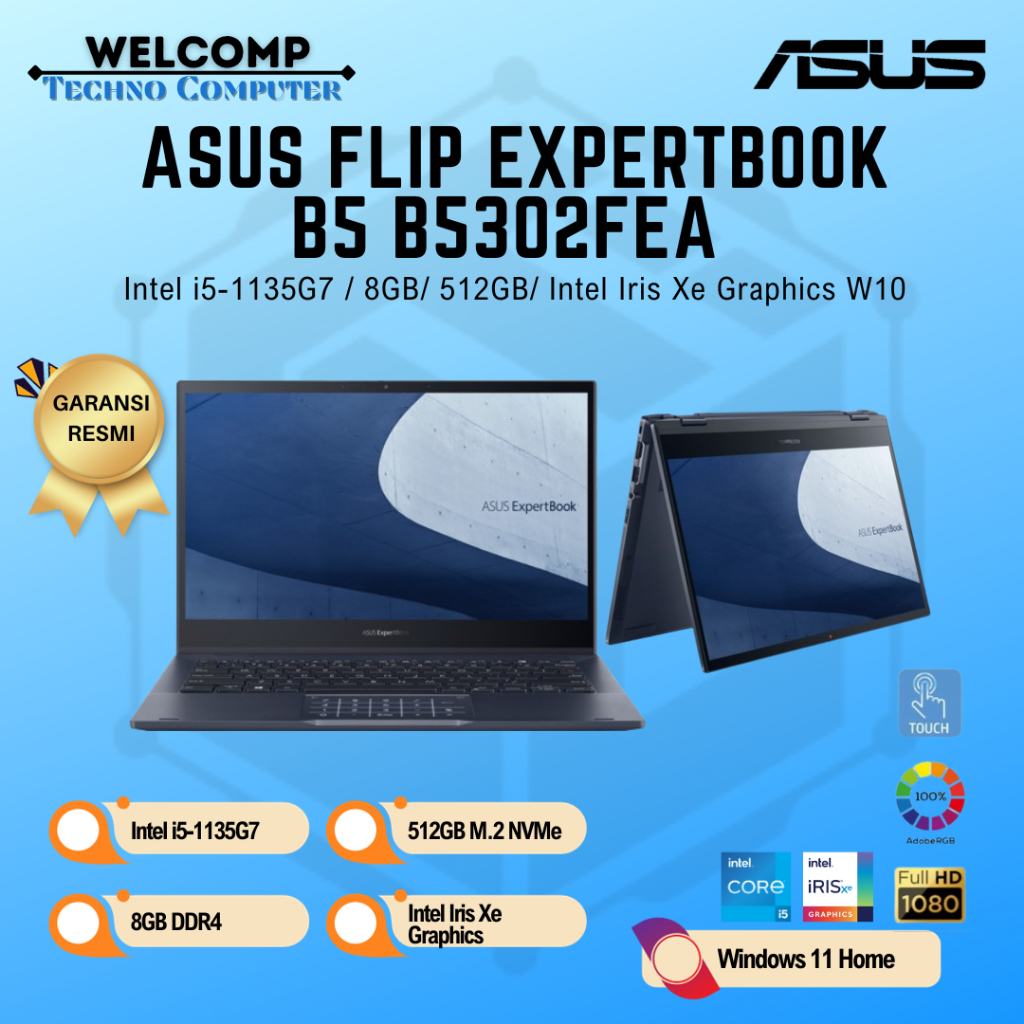 Jual Laptop Asus Flip ExpertBook B5 B5302FEA i5-1135G7/ 8GB/ 512GB/ 13.3" THC W10 | Shopee Indonesia
