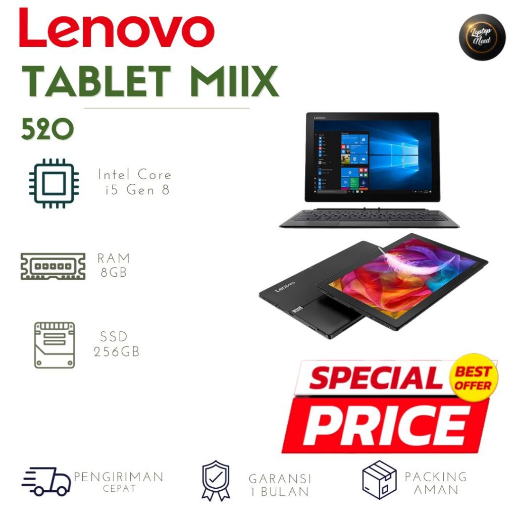 Jual Laptop 2in1 Lenovo Miix 520 Tablet Touchscreen Core i5 Ram 8Gb SSD ...