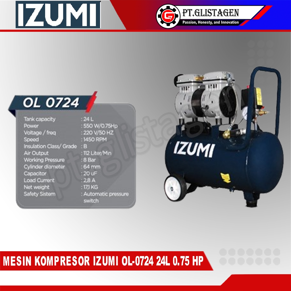 Jual IZUMI OL0724 Mesin Kompresor Oilless 3/4HP 24Ltr OL 0724 IZUMI ...