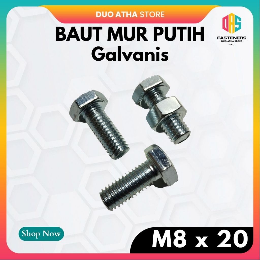 Jual M8x20 Baut Mur M8 X 20 BMP Galvanis Putih | Shopee Indonesia