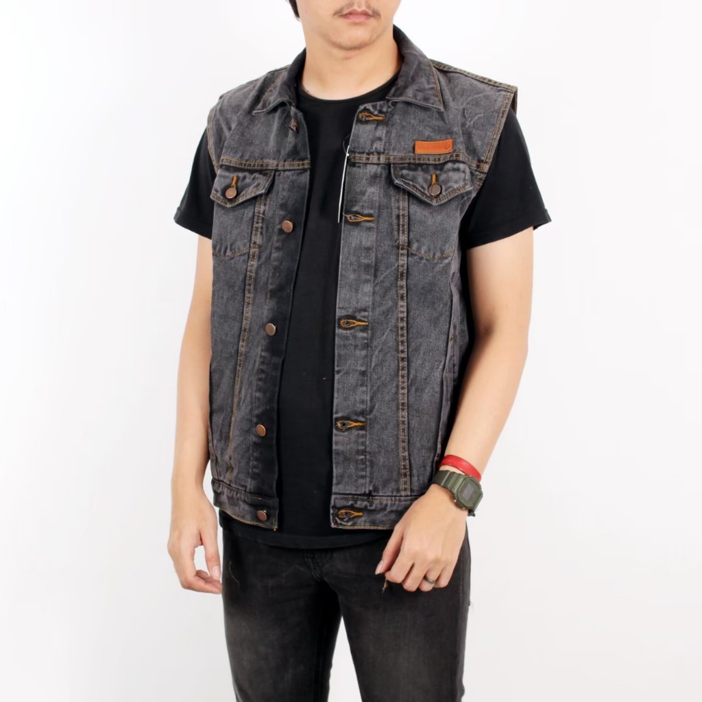 Jual SIXTEEN - Rompi Jeans Pria Sandwash Lekmong / Jaket Rompi Kerah ...