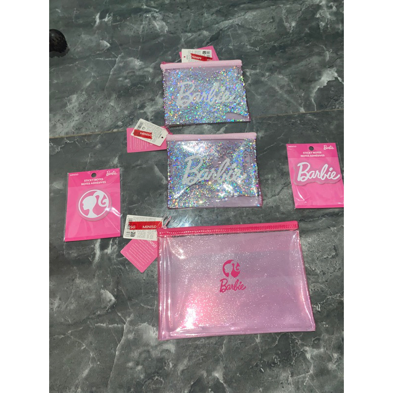 Jual Miniso x barbie sticky notes,pensil case gliter(Bisa diskon live ...