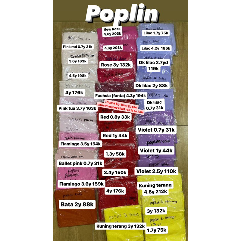 Jual [SALE] COTTON POPLIN (Pink Muda, Ballet Pink, New Rose, Lilac, Dk ...